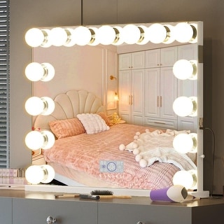 VANITII Large Hollywood Makeup Vanity Mirror with 15 LED Bulbs 3 Lights Adjustable USB Charging ...